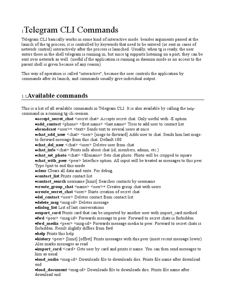 Telegram Documentation | PDF | Command Line Interface | Shell (Computing)
