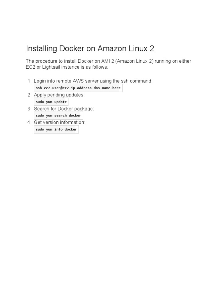 Installing Docker On Amazon Linux 2 Pdf Linux Software Engineering