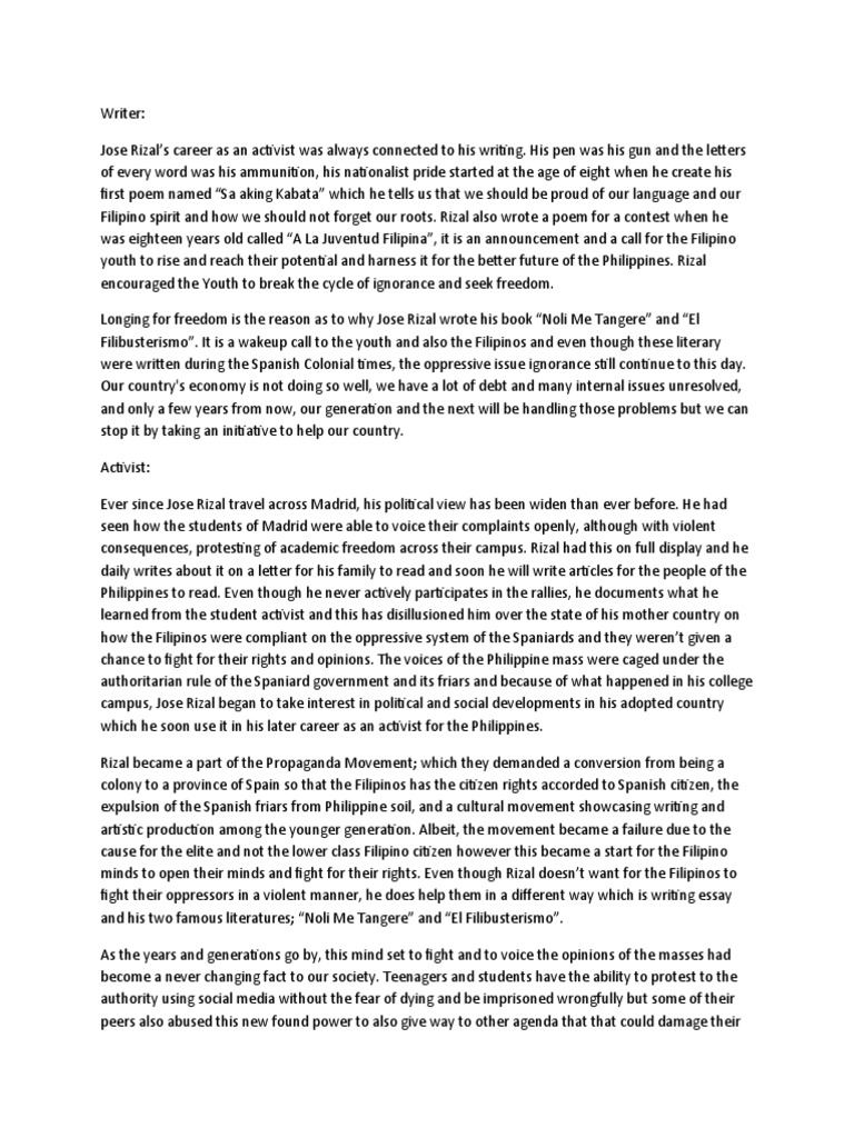 Jose Rizal Writing and Activist Career | PDF | Philippines