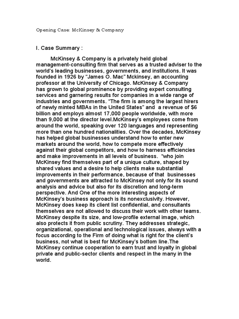 Opening Case: Mckinsey & Company | PDF