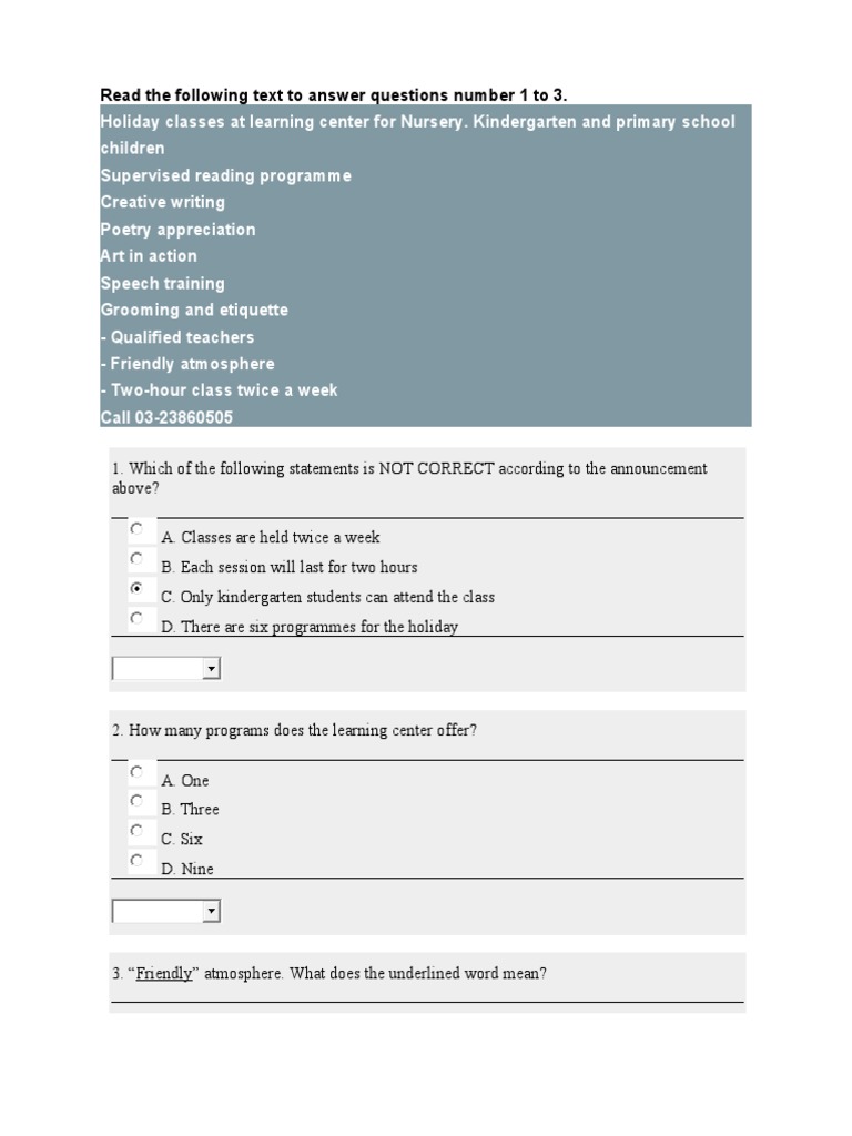 Read The Following Text To Answer Questions Number 1 To 3 | PDF | Hotel