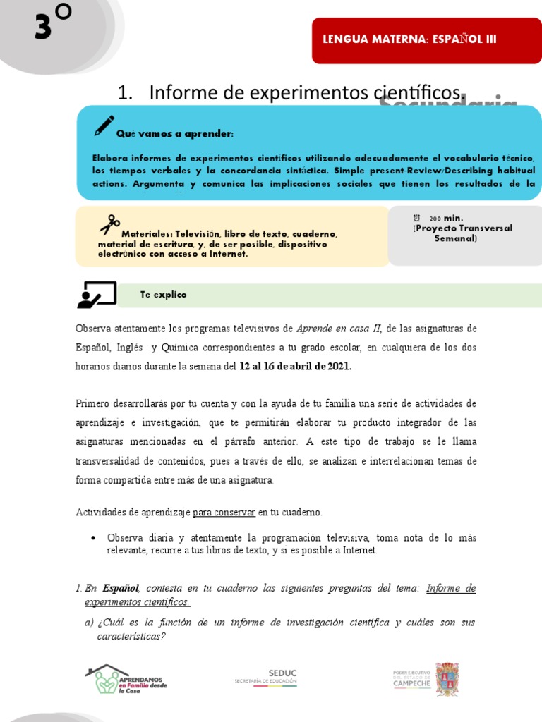 Informe de Experimentos Científicos | PDF | Experimentar | Aprendizaje