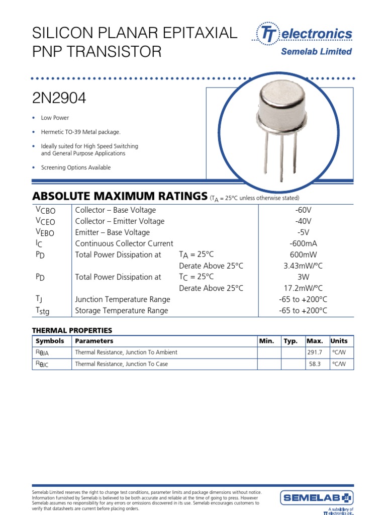 Technical Specifications and Performance Characteristics of the 2N2904 ...