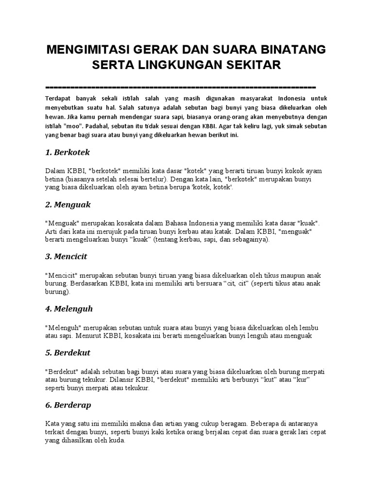 Arti Bunyi Binatang Menurut KBBI | PDF | Seni & Disiplin Bahasa