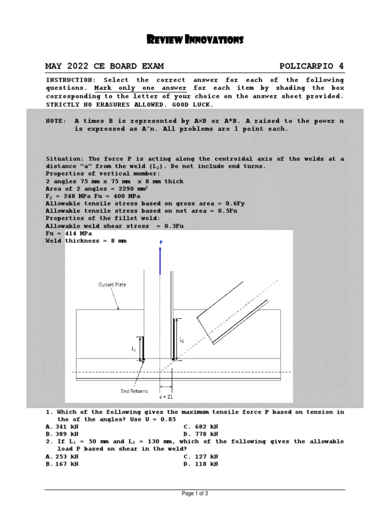 Review Innovations: Sample Civil Engineering Board Exam Questions ...