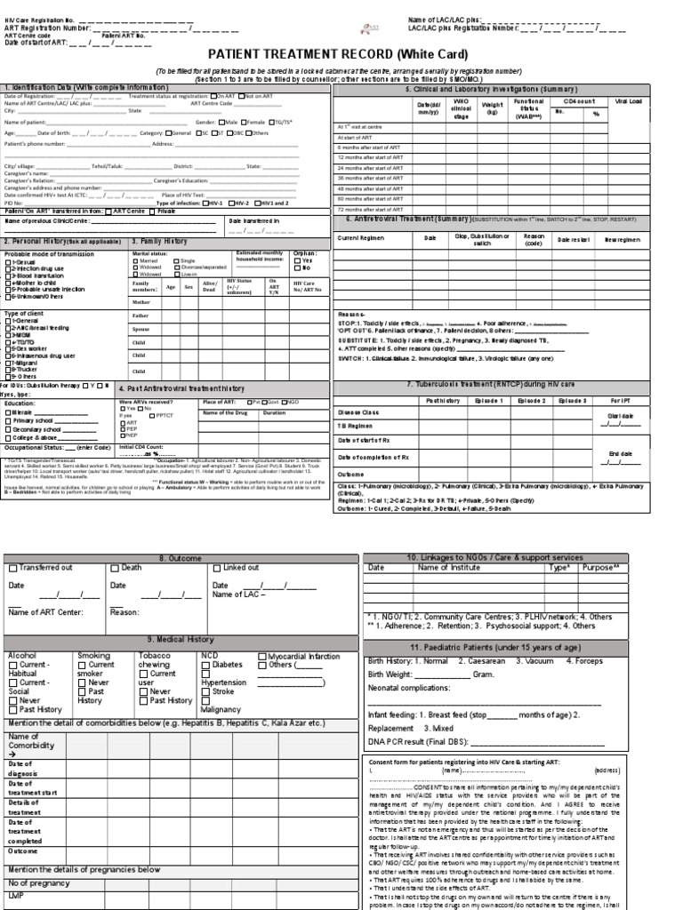 Patient Treatment Record (White Card) | PDF | Management Of Hiv/Aids ...