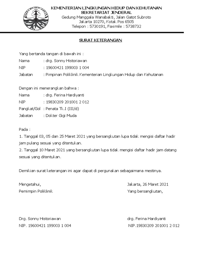 Surat Lupa Absen Bu Ferina | PDF