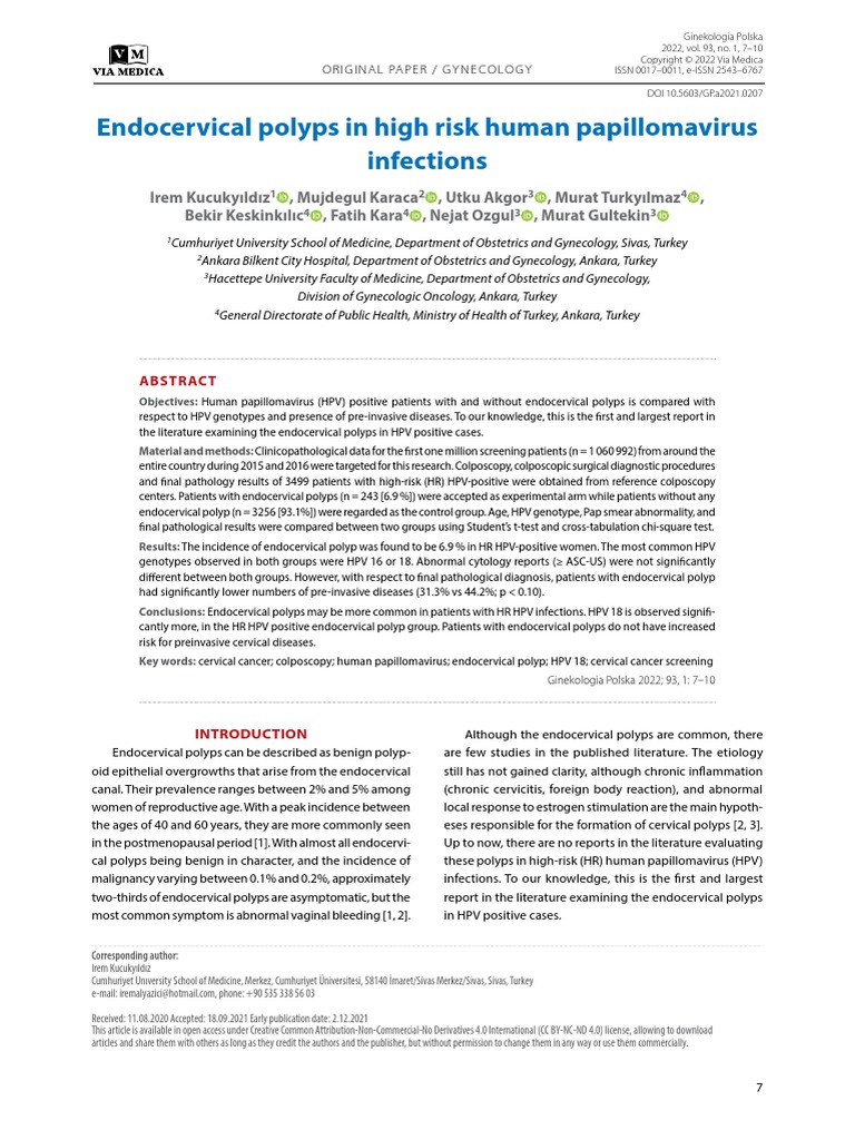 Endocervical Polyps in High Risk Human Papillomavirus Infections | PDF ...