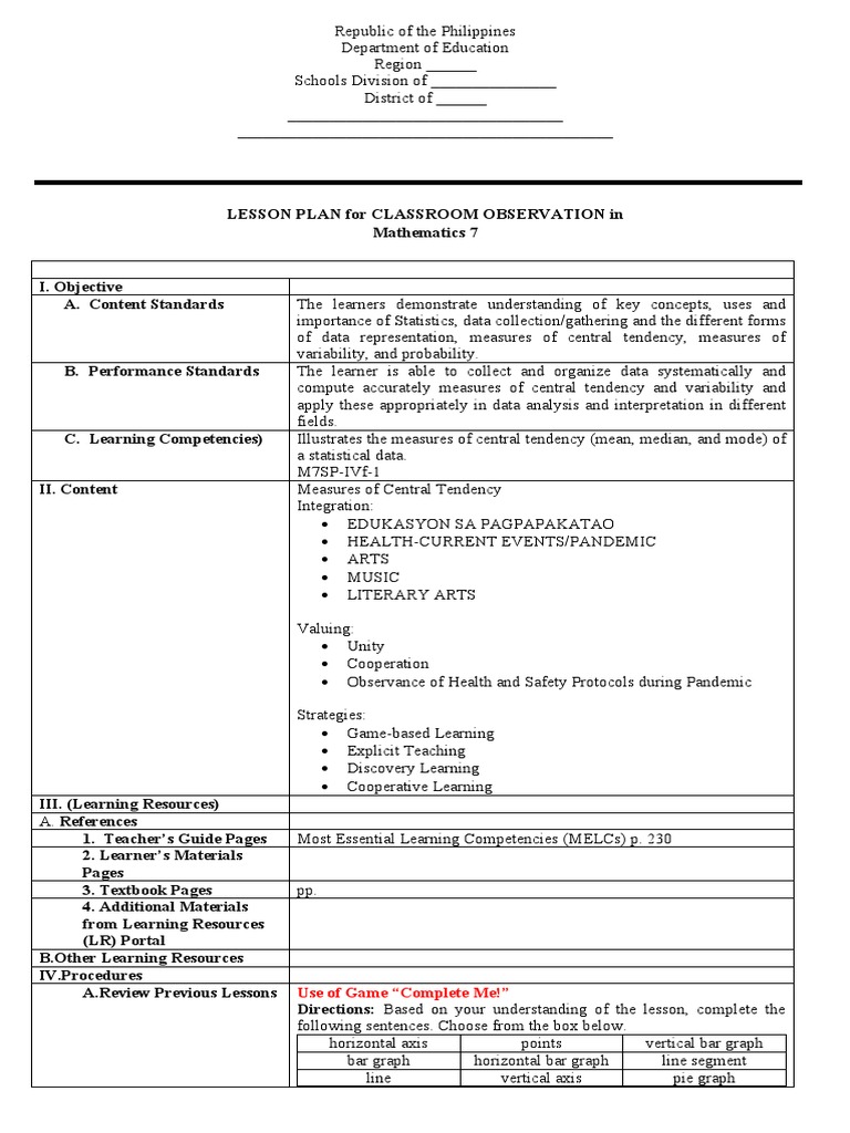 DLP MATH7 Q4 Measures of Central Tendency | PDF | Mean | Level Of ...
