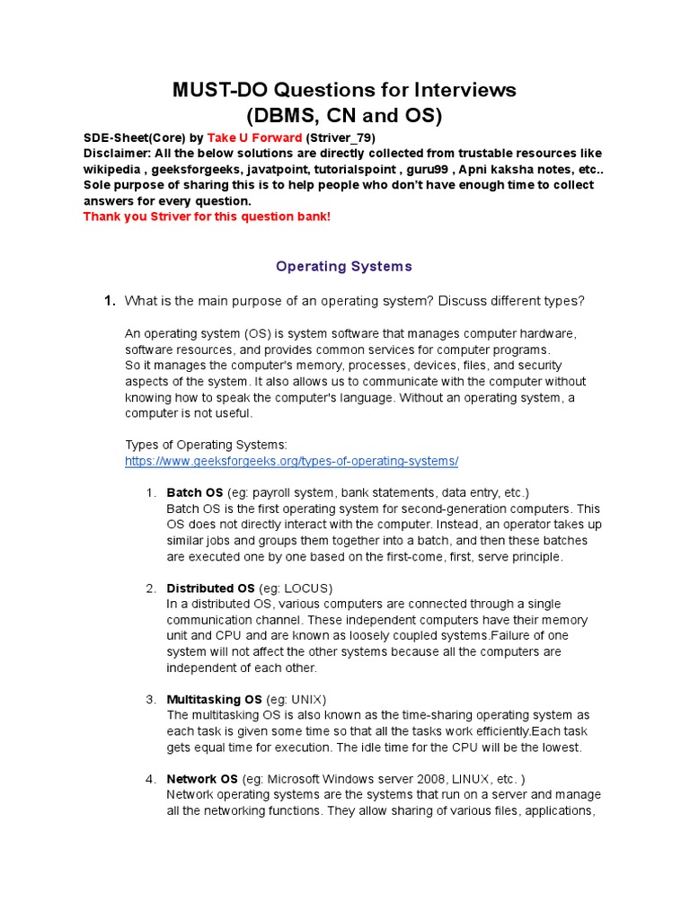Striver Sde Sheet Core Most Asked Interview Questions Pdf Relational Database Scheduling