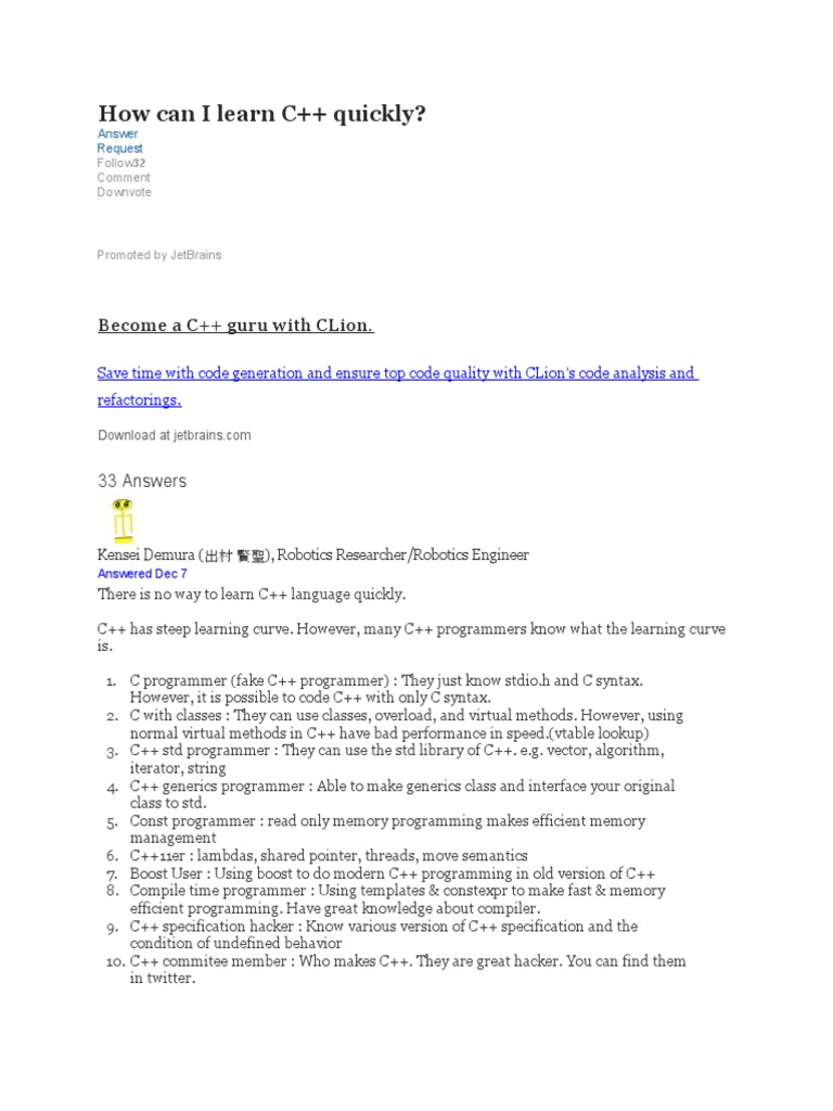 How Can I Learn C++ Quickly | PDF | C++ | Computer Programming