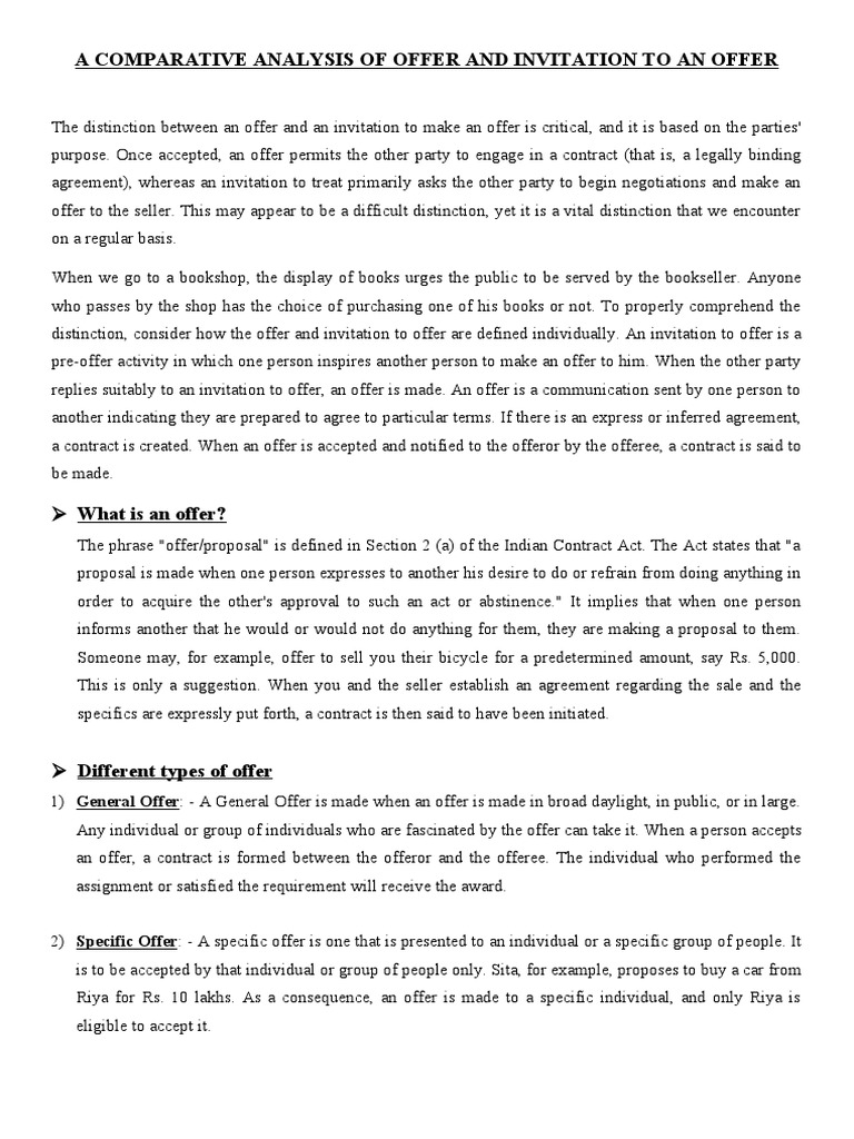 A Comparative Analysis of Offer and Invitation To An Offer | PDF ...