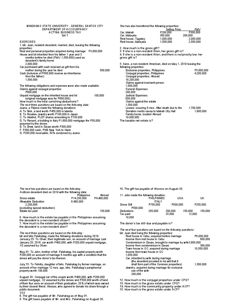 Practice Set 1 | PDF | Estate Tax In The United States | Taxes