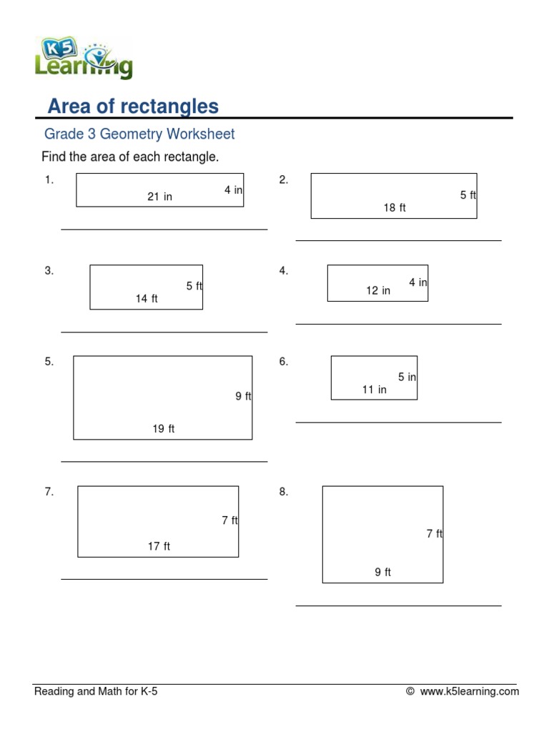 Area Of Rectangles Grade 3 Geometry Worksheet Pdf Elementary