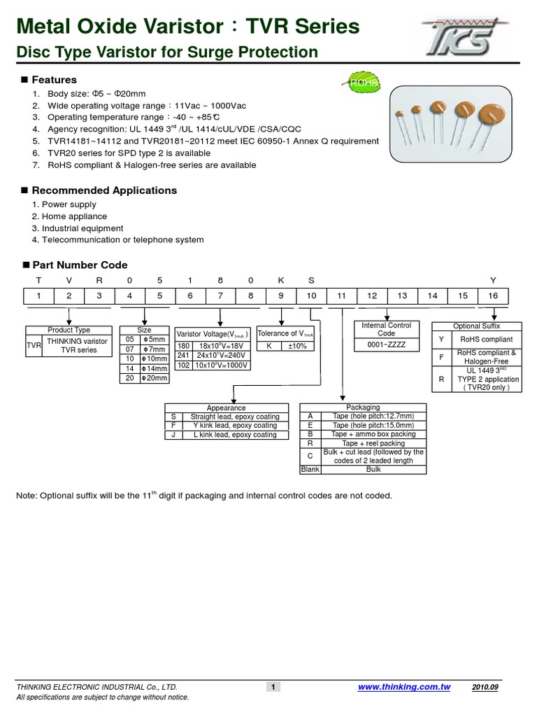 TKS TVR Series Metal Oxide Varistor en TVR | PDF | Physical Quantities ...