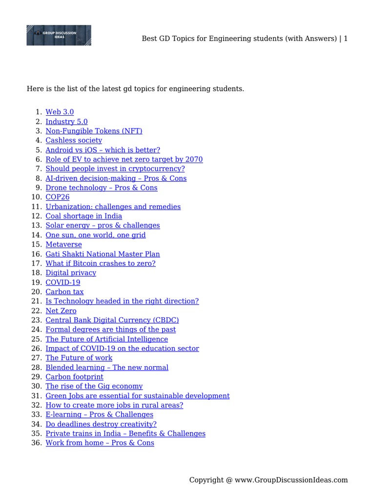 Latest GD Topics for Engineering Students | PDF | Internet Of Things ...