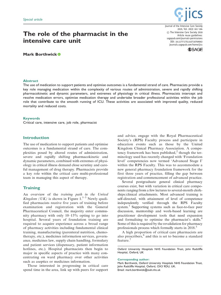 The Role of The Pharmacist in The ICU UK | PDF | Pharmacy | Intensive ...