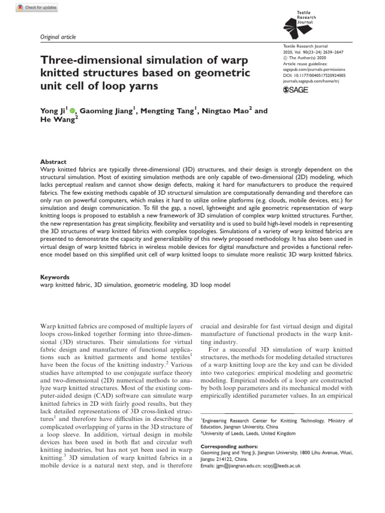 Three-Dimensional Simulation of Warp Knitted Structures Based On ...