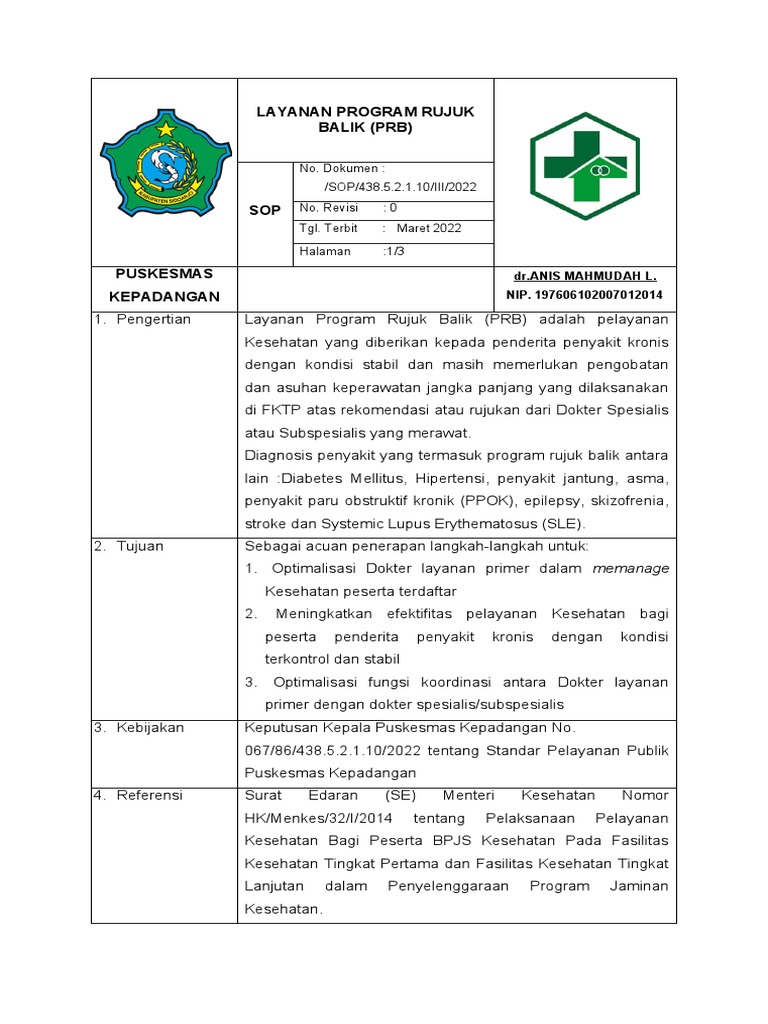 Sop Layanan PRB | PDF | Pengembangan Diri | Kesehatan Holistik