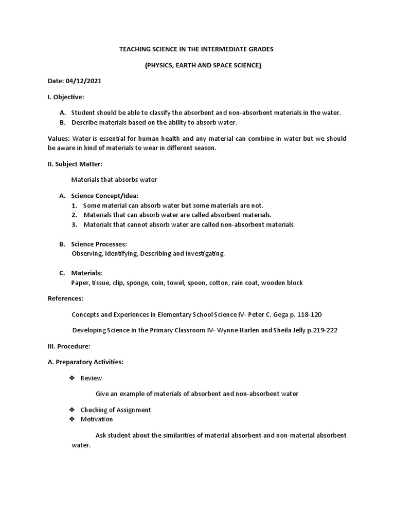Sample Lesson Plan | PDF | Science | Water