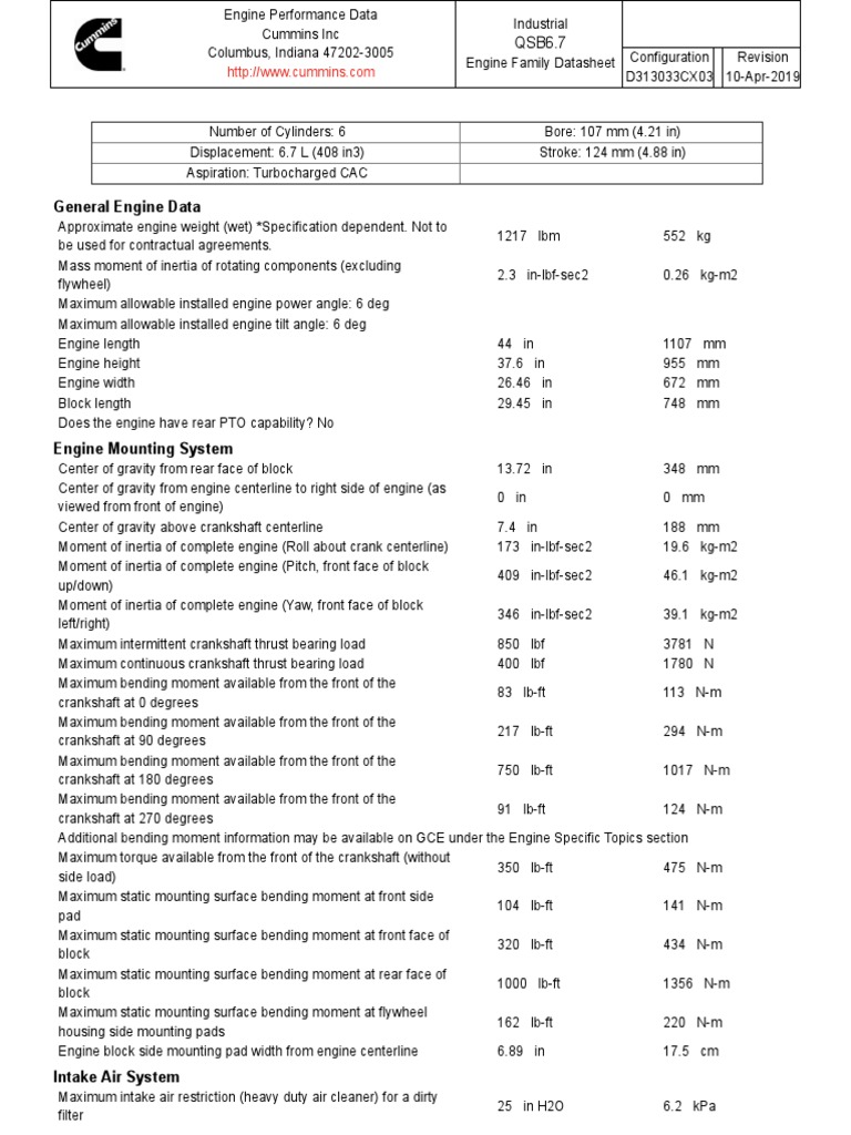 QSB6.7 General Data Sheet | PDF