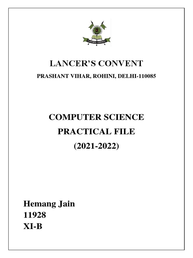 Hemang Jain 11928 Xi B Computer Science Practical File Term 2 Pdf String Computer Science