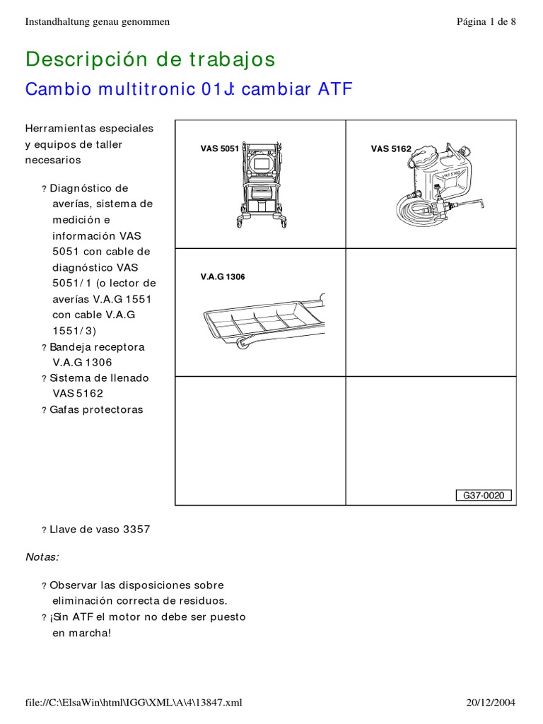 Cambio ATF Multitronic 01J: Guía Completa | PDF | Transmisión (Mecánica) | Bienes manufacturados