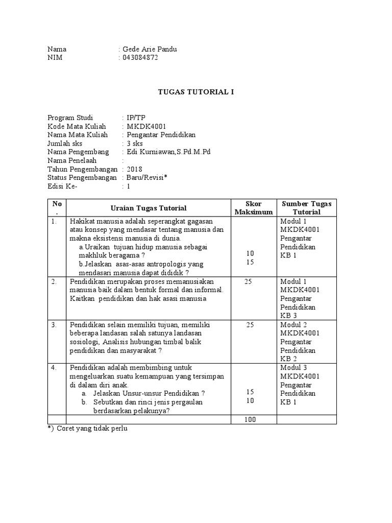 Tugas 1 Pengantar Pendidikan | PDF