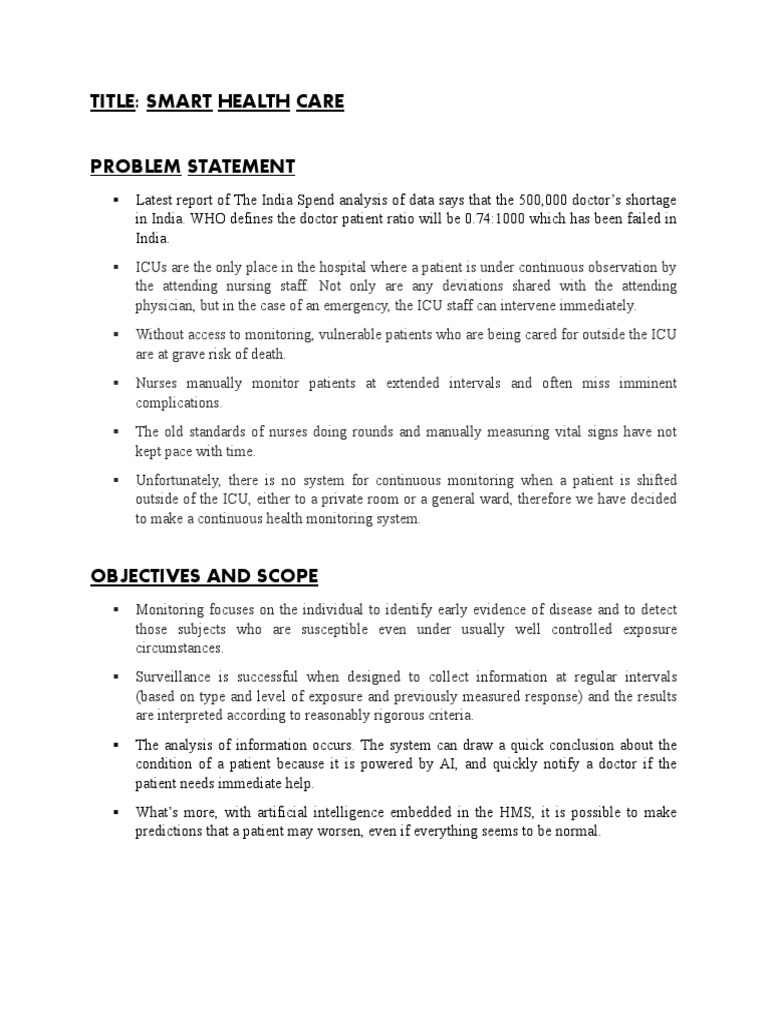 Title: Smart Health Care Problem Statement | PDF | Intensive Care Unit ...