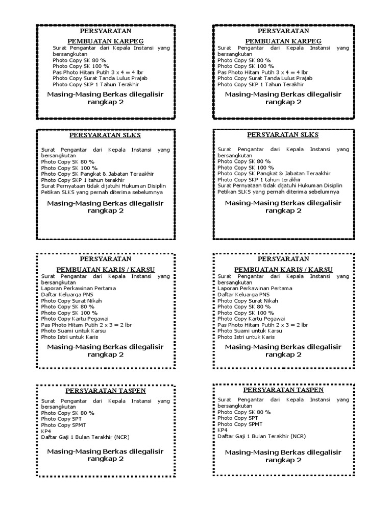 Persyaratan Dan Blanko Karis, Karsu, Karpeg, Taspen Dan Cuti | PDF