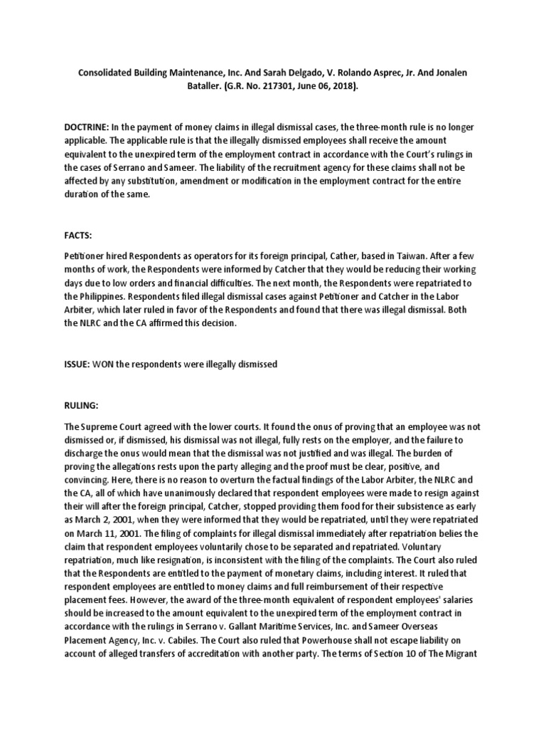 Illegal Dismissal Case: CBMI v. Asprec & Bataller | PDF | Employment ...