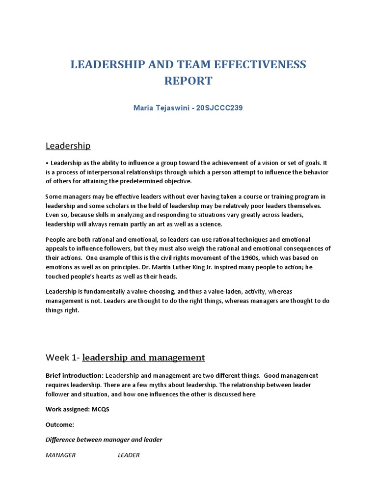 Leadership and Team Effectiveness Notes | Download Free PDF ...