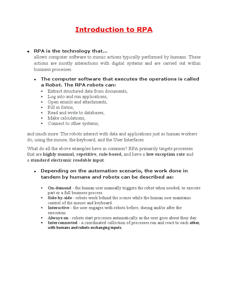 Introduction To RPA: RPA Is The Technology That.. | PDF