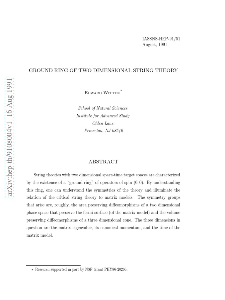 Ground Ring of Two Dimensional String Theory | PDF | Field (Mathematics) | Spin (Physics)