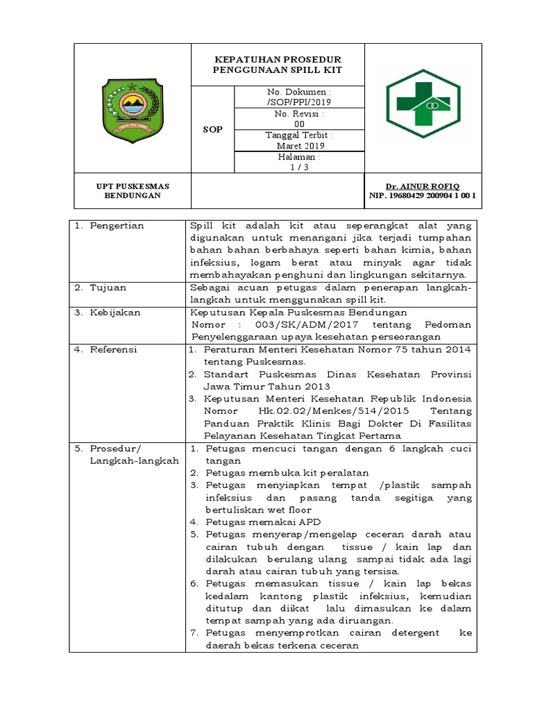 Sop Prosedur Penggunaan Spill Kit | PDF