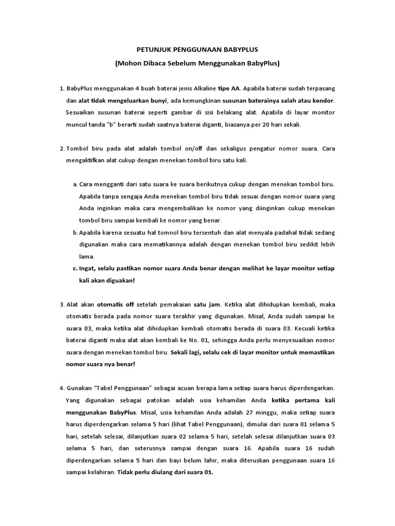 Petunjuk Penggunaan Babyplus | PDF