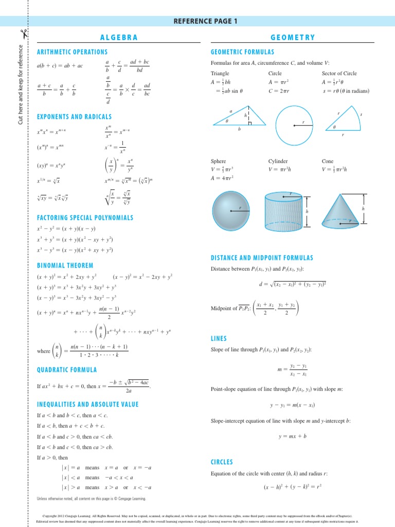 Essential calculus. Early transcendentals Formulae Booklet 2 | PDF ...