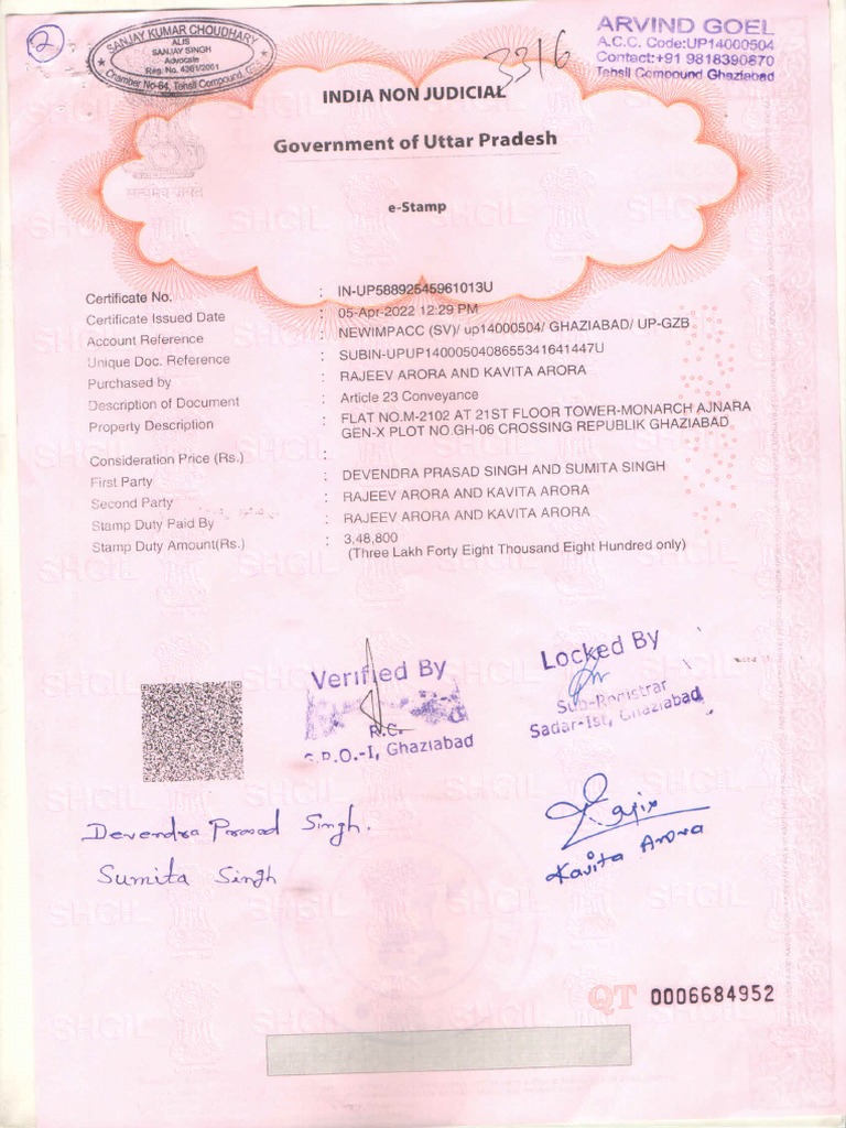 Rajeev & Kavita Arora Flat Registry Paper | PDF