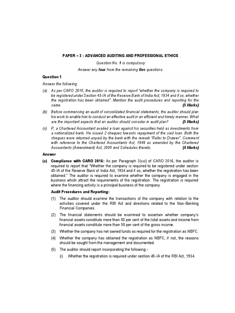 Final - Adv Auditing (O) - Suggested Ans | PDF | Audit | Internal Control