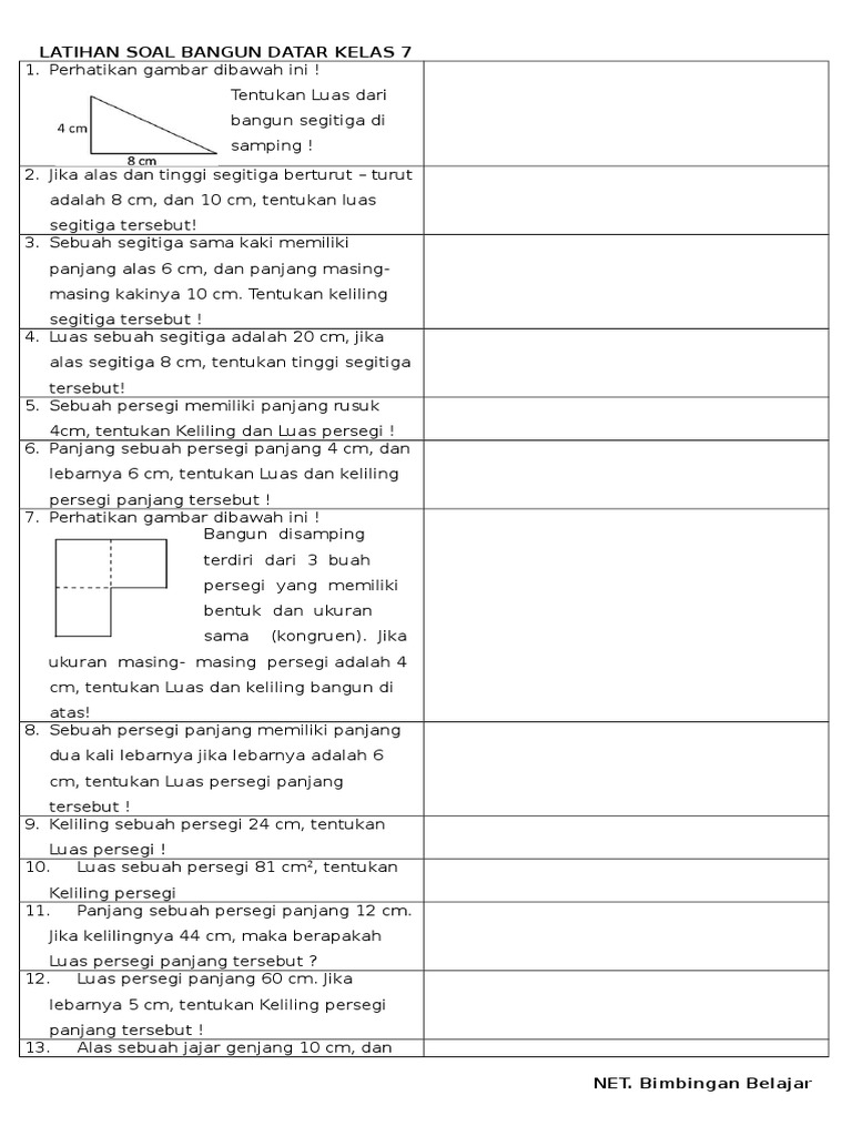 Latihan Soal Bangun Datar Kelas 7 | PDF | Metode & Bahan Ajar | Griya & Taman