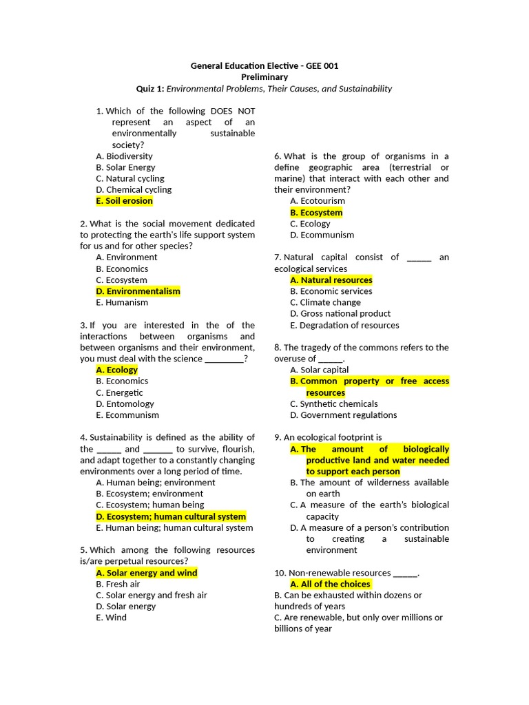 General Education Elective 1 Quizzes Preliminary | PDF | Evolution ...