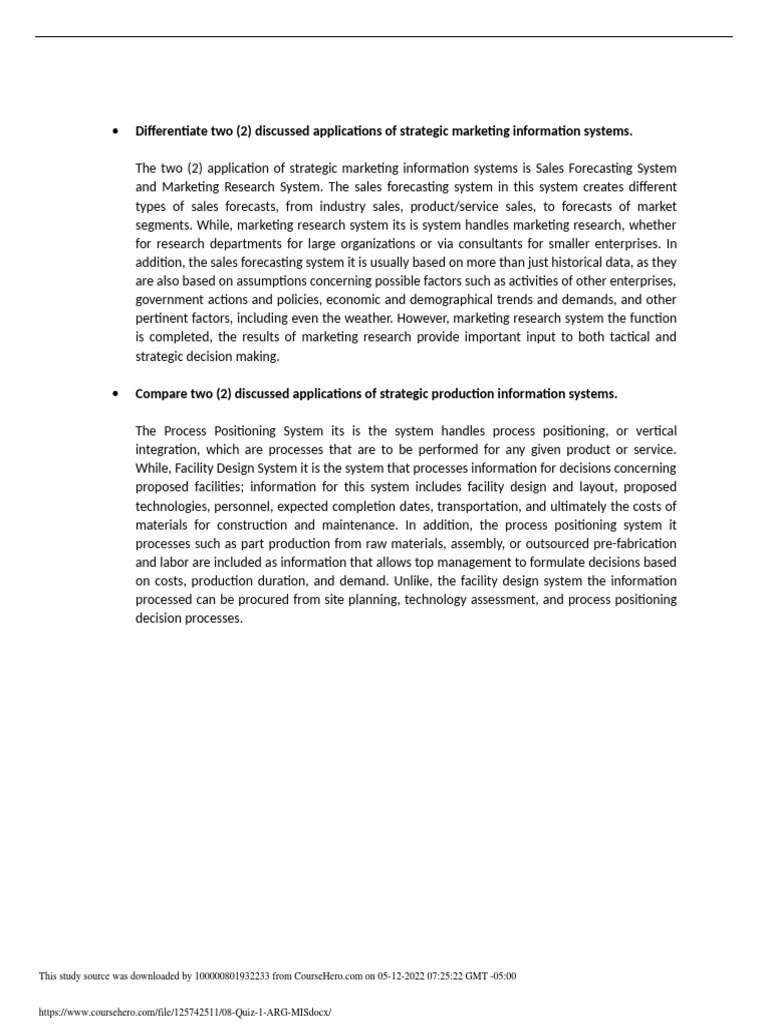 08 Quiz 1 ARG MIS | PDF | Marketing Research | Marketing