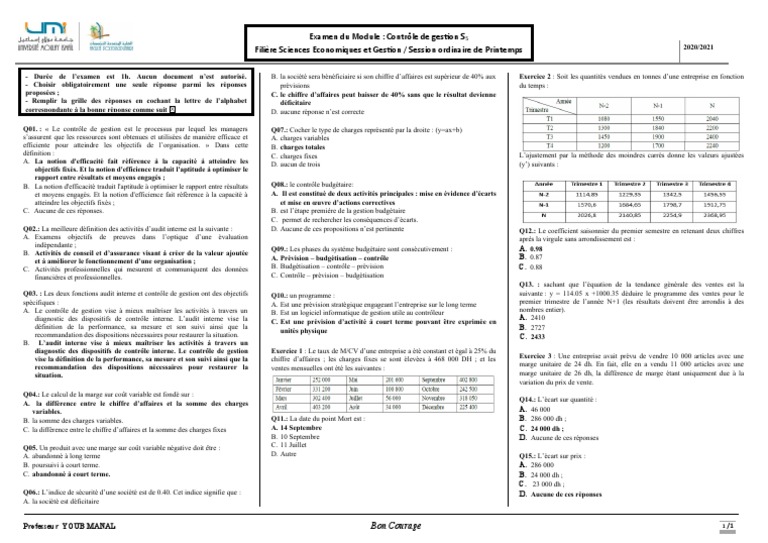 Examen CG | PDF | Audit | Audit interne