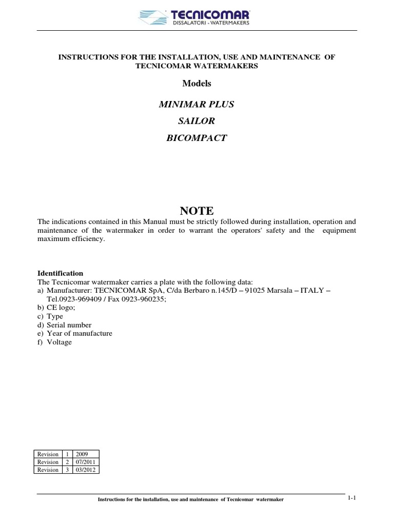 Sailor Minimar Bicompact Rev03-12 | PDF | Valve | Osmosis