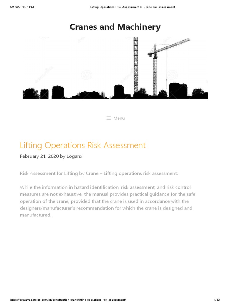 Lifting Operations Risk Assessment Crane Risk Assessment | PDF | Crane ...