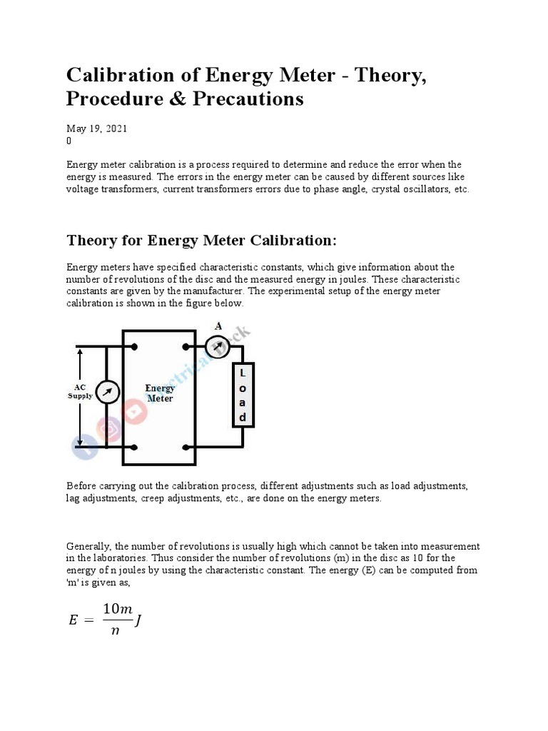 Calibration of Energy Meter | PDF | Calibration | Metre