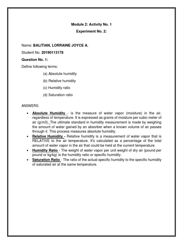 Module 2: Activity No. 1 Experiment No. 2:: Answers | PDF | Humidity | Gases