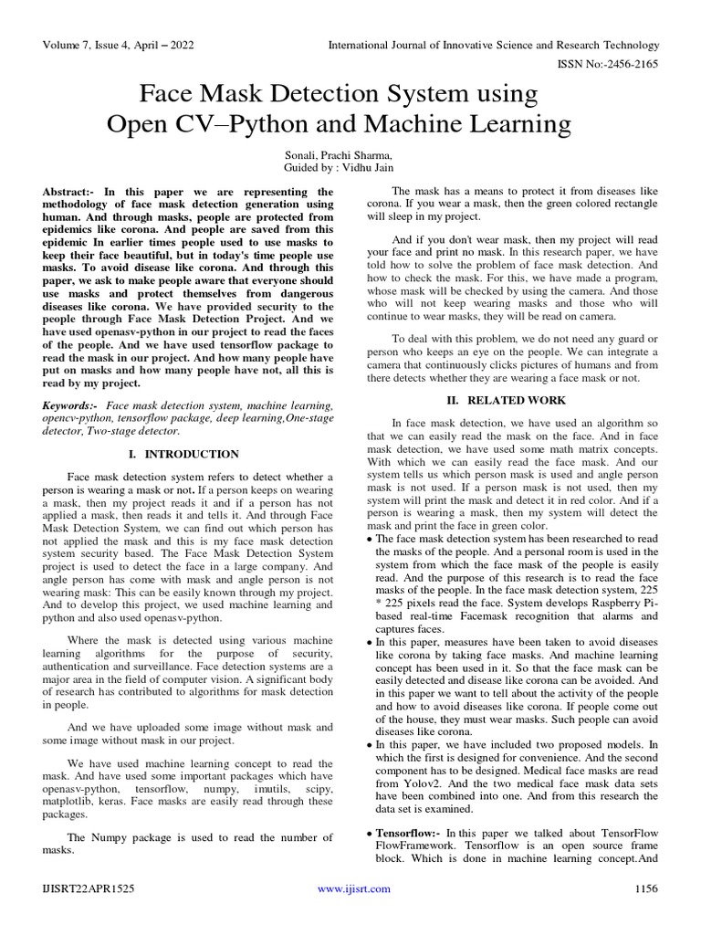 Face Mask Detection System Using Open Cv Python And Machine Learning Pdf Deep Learning