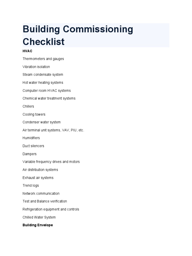 Building Commissioning Checklist | PDF