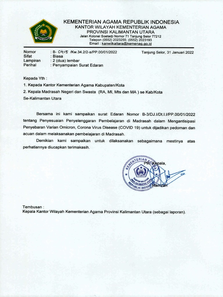 Surat Edaran Menteri Nomor B-3 Tahun 2022 | PDF